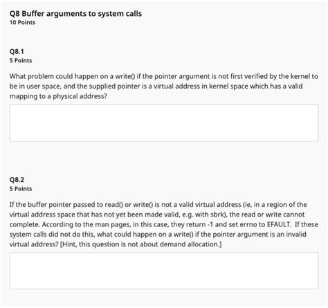 Solved Q8 Buffer Arguments To System Calls 10 Points Q8 1 5 Chegg