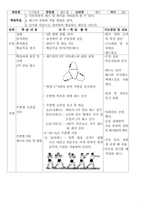 체육교육수업지도안 핸드볼 이론 교수학습과정안 인문교육