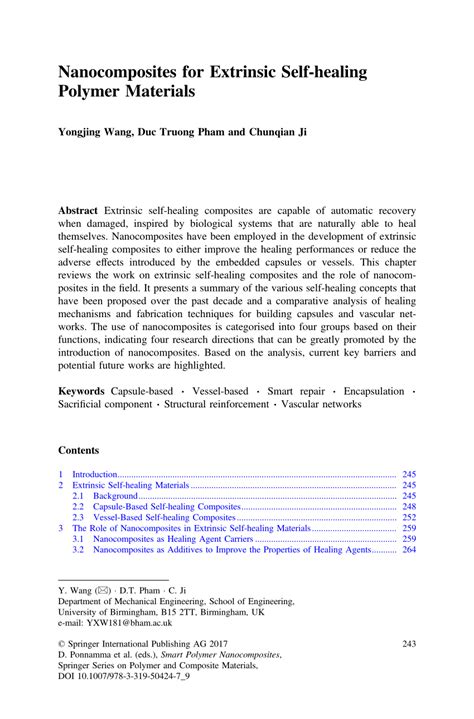 Pdf Nanocomposites For Extrinsic Self Healing Polymer Materials