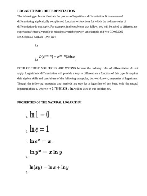 Logarithmic Differentiation Pdf Derivative Equations