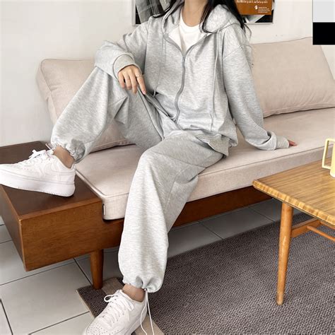 투웨이 후드집업 스트링 와이드 팬츠 세트 에이블리