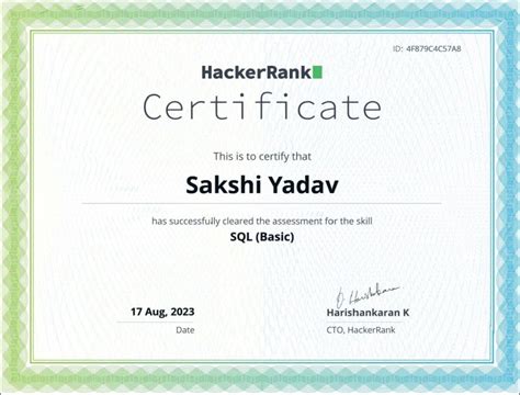 Sakshi Yadav On Linkedin Certificate Hackerrank Sql