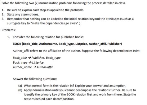 Solved Solve The Following Two 2 Normalization Problems