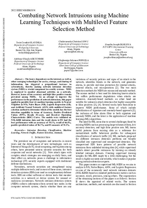 Pdf Combating Network Intrusions Using Machine Learning Techniques With Multilevel Feature