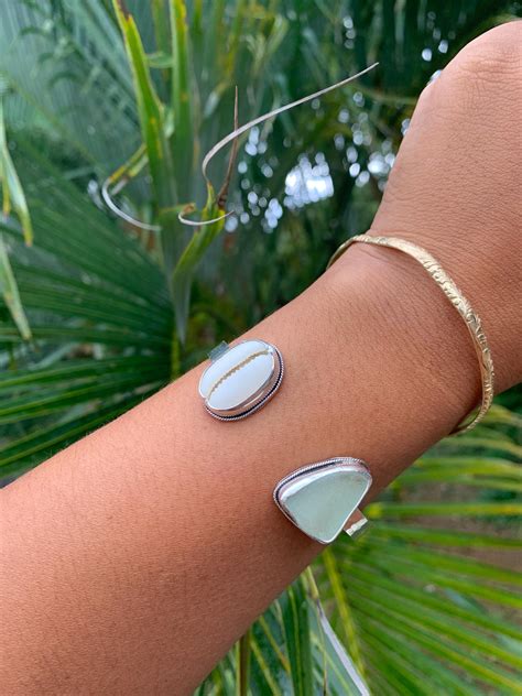 Cowrie Seaglass Cuff Etsy