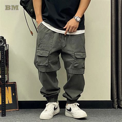 드로스트링 멀티 포켓 카고 팬츠 일본 스트리트웨어 하라주쿠 캐주얼 조거 한국 패션 카키색 바지 Aliexpress