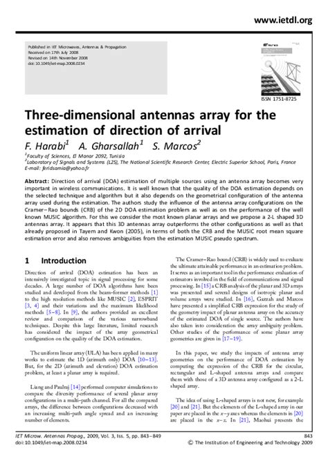 Pdf Three Dimensional Antennas Array For The Estimation Of Direction Of Arrival