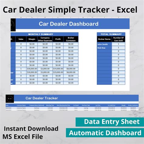 Car Dealer Simple Tracker In Ms Excel Car Dealer Sheets Car Dealer Monthly Dashboard Template