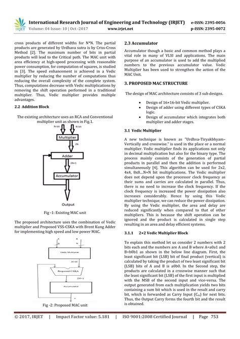High Speed And Energy Efficient Mac Design Using Vedic Multiplier And Carry Skip Adder Pdf