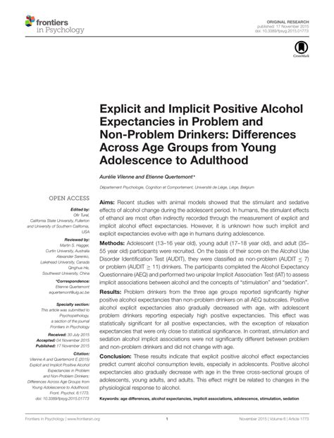 Pdf Explicit And Implicit Positive Alcohol Expectancies In Problem And Non Problem Drinkers