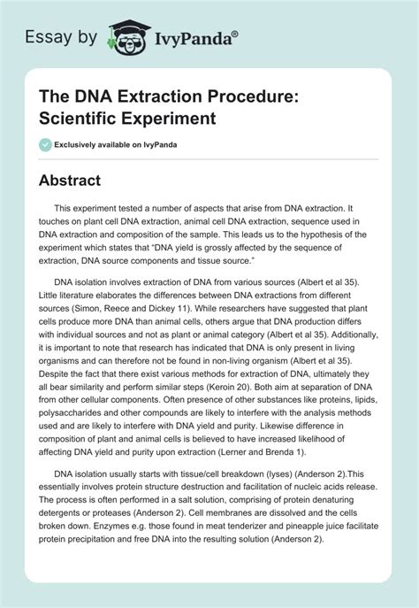 Dna Extraction Procedure Scientific Experiment 933 Words Report Example