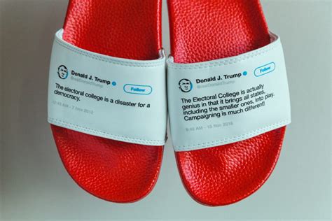 Trumps Contradictory Tweets Emblazoned On President Flip Flops