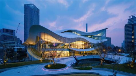 Modern Architectural Building With Wavy Design And Glass Facade Ideal For An Urban Setting