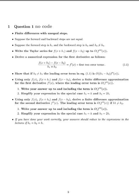 Solved Question 1 No Code Finite Differences With Unequal Steps Snppse