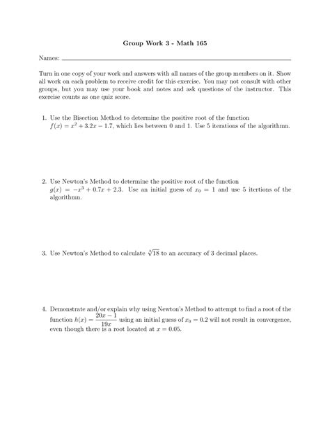 Group Work 3 Problems Calculus I Math 165 Docsity