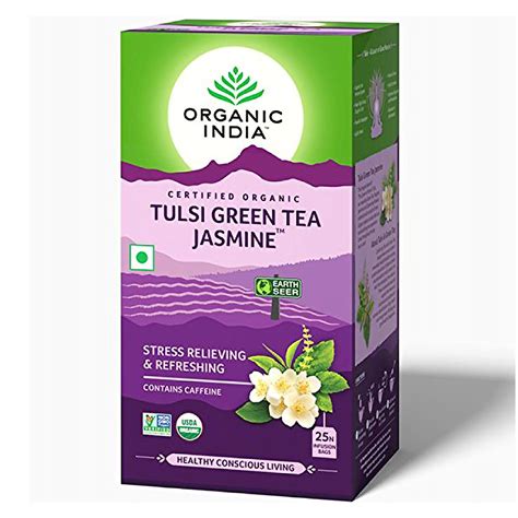 Organic India Tulsi Green Tea Jasmine Infusion Tea Bags 25 Count