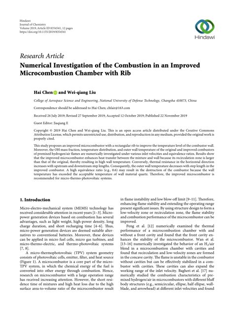 Pdf Numerical Investigation Of The Combustion In An Improved Microcombustion Chamber With Rib