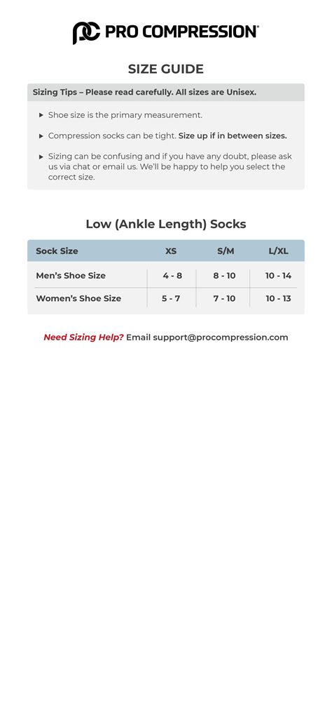 Ankle Sock Size Chart Pro Compression