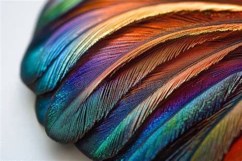 Close Up Details Of Vibrant Peacock Feathers Displaying Iridescent