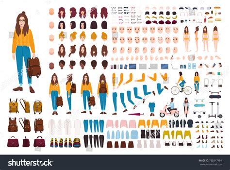 Hipster Girl Creation Kit Set Flat Stock Vector Royalty Free 755547484