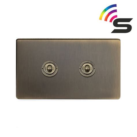 Soho Lighting Brushed Brass 2 Gang 150w Smart Toggle Switch Elesi