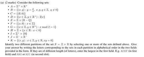 Solved A 2 Marks Consider The Following Sets A Z X Chegg Com