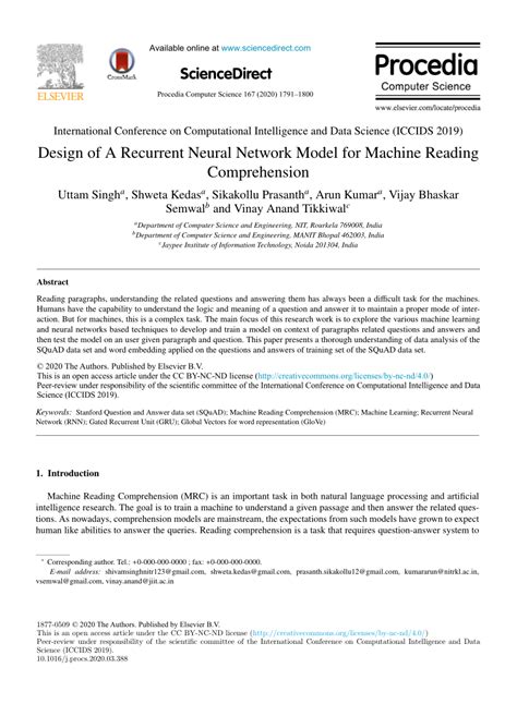 Pdf Design Of A Recurrent Neural Network Model For Machine Reading Comprehension