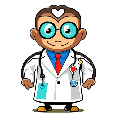 전신 보기로 돌보는 의료 마스코트 스타일 의사 캐릭터 프리미엄 벡터