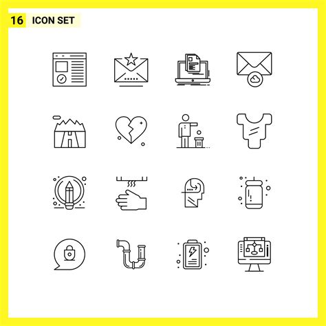 16 Universal Outlines Set For Web And Mobile Applications Landscape Envelope Star Cloud Print