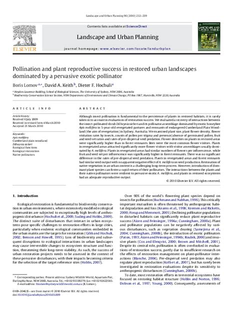 Pdf Pollination And Plant Reproductive Success In Restored Urban Landscapes Dominated By A