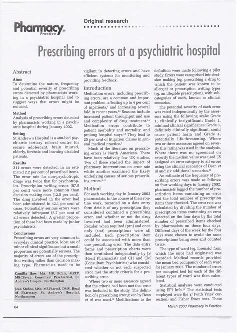 Pdf Prescribing Errors At A Psychiatric Hospital