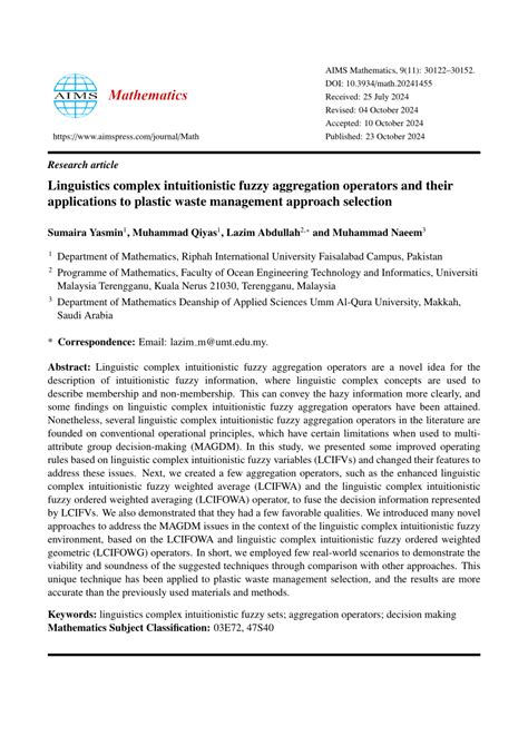 Pdf Linguistics Complex Intuitionistic Fuzzy Aggregation Operators