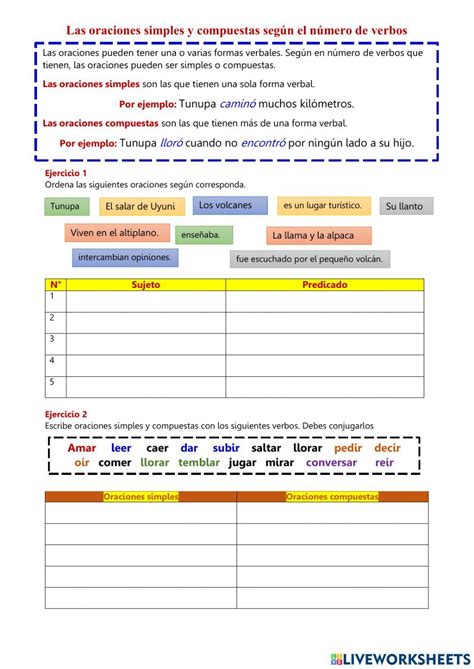Oraciones Simples Y Compuestas Worksheet Artofit