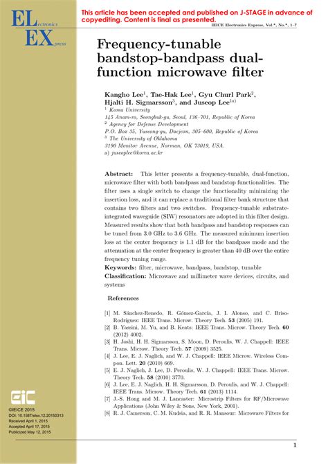 Pdf Frequency Tunable Bandstop Bandpass Dual Function Microwave Filter