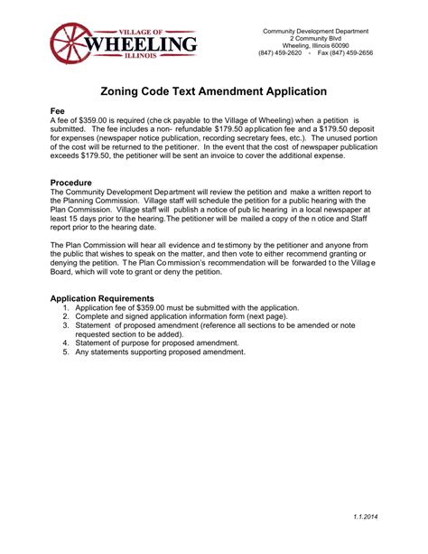 Village Of Wheeling Illinois Zoning Code Text Amendment Application