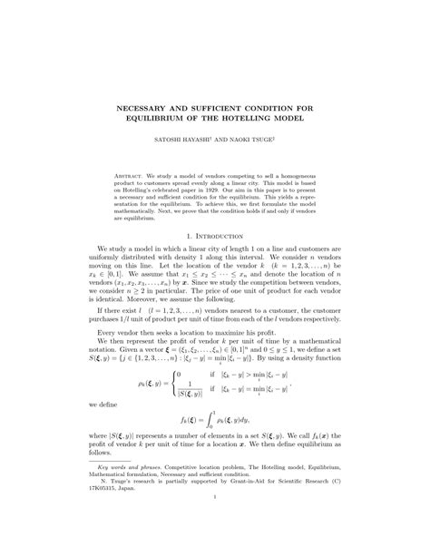 Pdf Necessary And Sufficient Condition For Equilibrium Of The Hotelling Model