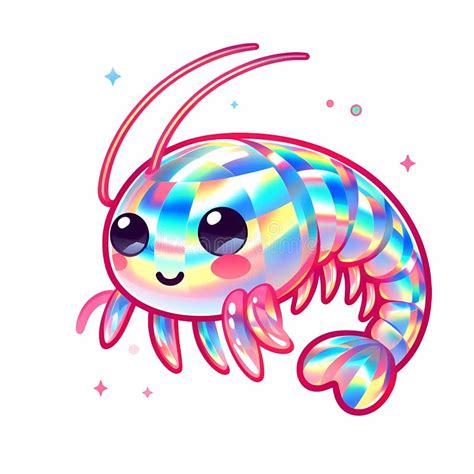 Cute Holographic Krill On White Background Ai Generated Stock Illustration Illustration Of