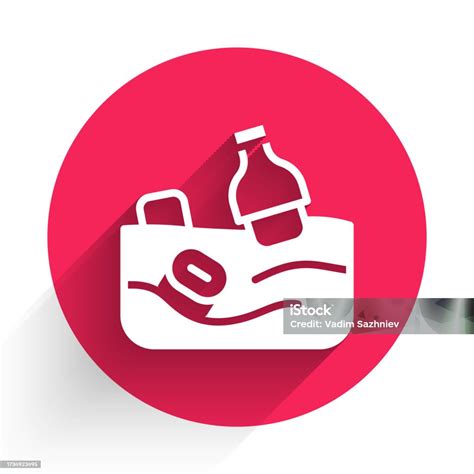 하얀색 긴 그림자로 고립 된 바다 아이콘의 오염 문제 쓰레기 비닐 바다의 가방 빨간색 원 버튼입니다 벡터 0명에 대한 스톡 벡터 아트 및 기타 이미지 Istock