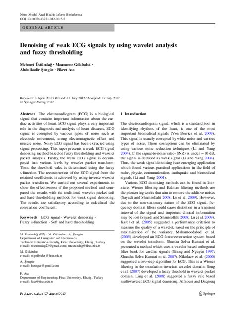 Pdf Denoising Weak Ecg Signals With Wavelet And Fuzzy