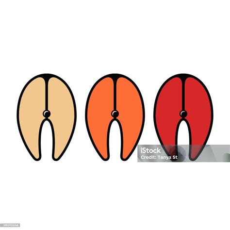 연어 참치 Pangasius 물고기 스테이크 아이콘 설정합니다 참치 스테이크 붉은 생선의 조각 벡터 일러스트 레이 션 흰색