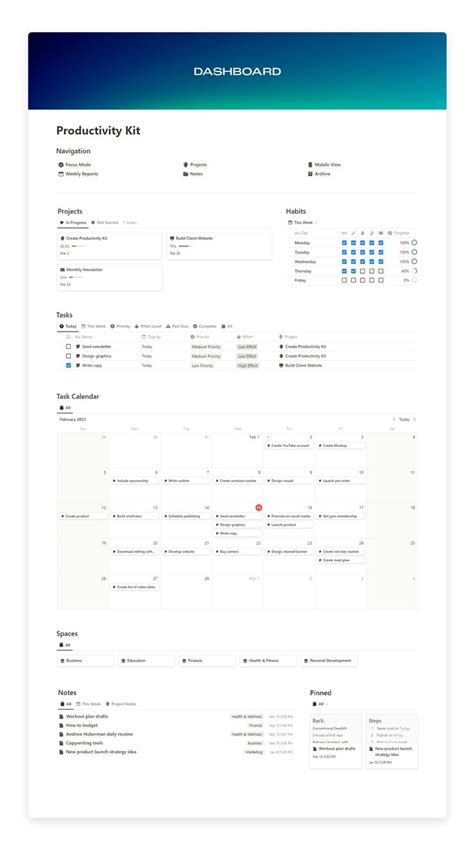 Notion Productivity Template Organize Tasks Projects Habits And Notes In 2024 Notions