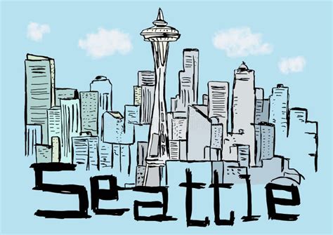 Seattle City Skyline Stock Illustration Illustration Of Seaport