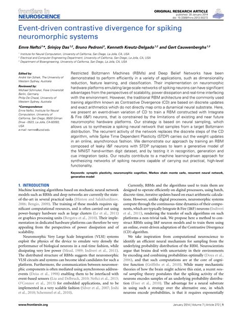 PDF Event Driven Contrastive Divergence For Spiking Neuromorphic Systems