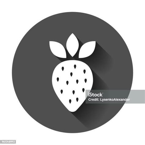 딸기 과일 벡터 아이콘 서명 익은 베리 그림입니다 비즈니스 개념 간단한 평면 그림 긴 그림자입니다 0명에 대한 스톡 벡터 아트 및 기타 이미지 Istock