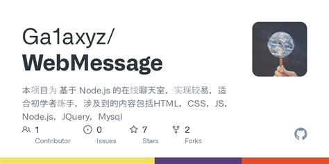 GitHub Ga axyz WebMessage 本项目为 基于 Node js 的在线聊天室实现较易适合初学者练手涉及到的内容包括HTMLCSSJSNode js