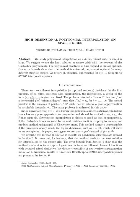 Pdf High Dimensional Polynomial Interpolation On Sparse Grids