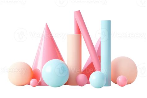 Colorful 3d Geometric Shapes Including Cones Spheres And Cylinders Abstract And Playful