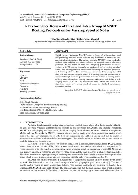 Pdf A Performance Review Of Intra And Inter Group Manet Routing