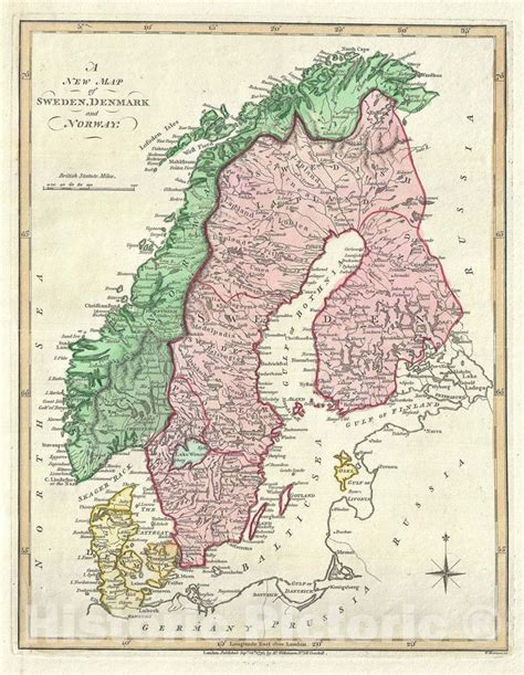 Historic Map Scandinavia Sweden Norway Denmark And Finland