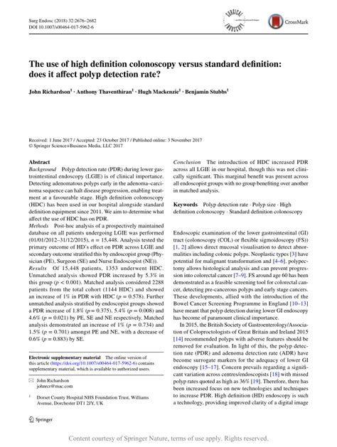 The Use Of High Definition Colonoscopy Versus Standard Definition Does It Affect Polyp